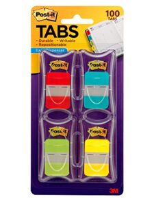 post-it tabs, 1 in solid, asst colors, 25/color, 25/dispenser, 4 dispenser/pack (686-raly)