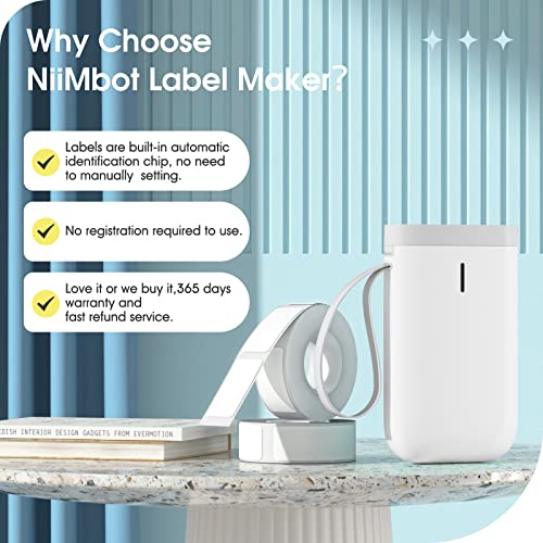 NIIMBOT Label Maker Machine Tape Included D11 Portable Wireless Connection Label Printer Multiple Templates Available for Phone Pad Easy to Use Office Home Organization USB Rechargeable (White)