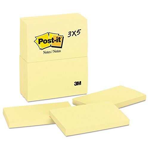 Post-it 655YW Original Pads in Canary Yellow, 3 x 5, 100-Sheet, 12/Pack