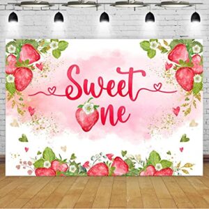 Strawberry Sweet One Girl 1st Birthday Party Decor Background Baby Birthday Backdrop Cake Smash Photo Photography Studio Vinyl (8ft×6ft)