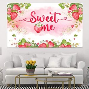 Strawberry Sweet One Girl 1st Birthday Party Decor Background Baby Birthday Backdrop Cake Smash Photo Photography Studio Vinyl (8ft×6ft)