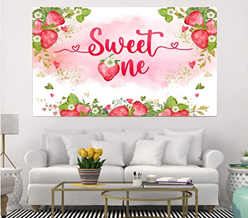 Strawberry Sweet One Girl 1st Birthday Party Decor Background Baby Birthday Backdrop Cake Smash Photo Photography Studio Vinyl (8ft×6ft)