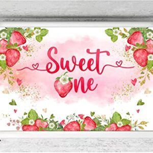 Strawberry Sweet One Girl 1st Birthday Party Decor Background Baby Birthday Backdrop Cake Smash Photo Photography Studio Vinyl (8ft×6ft)