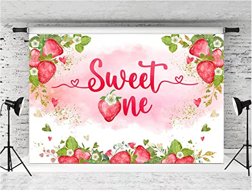 Strawberry Sweet One Girl 1st Birthday Party Decor Background Baby Birthday Backdrop Cake Smash Photo Photography Studio Vinyl (8ft×6ft)