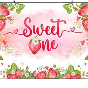 Strawberry Sweet One Girl 1st Birthday Party Decor Background Baby Birthday Backdrop Cake Smash Photo Photography Studio Vinyl (8ft×6ft)