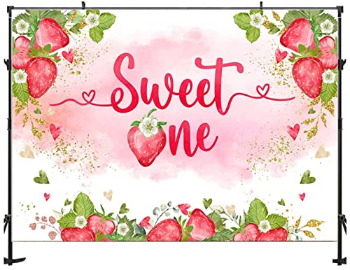 Strawberry Sweet One Girl 1st Birthday Party Decor Background Baby Birthday Backdrop Cake Smash Photo Photography Studio Vinyl (8ft×6ft)