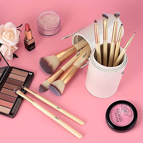 Matto Makeup Brushes 10-Piece Golden Makeup Brush Set with Foundation Powder Mineral Eye Face Make Up Brushes Holder