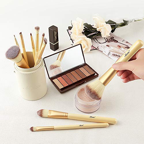 Matto Makeup Brushes 10-Piece Golden Makeup Brush Set with Foundation Powder Mineral Eye Face Make Up Brushes Holder