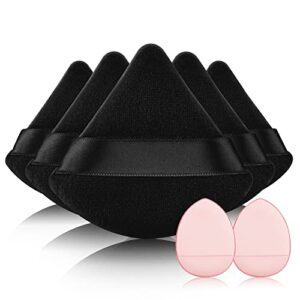 evaouxiu powder puff – 6 pcs triangle powder puffs for face powder & 2 pcs makeup sponges, individually wrapped velour cotton makeup puff (black)