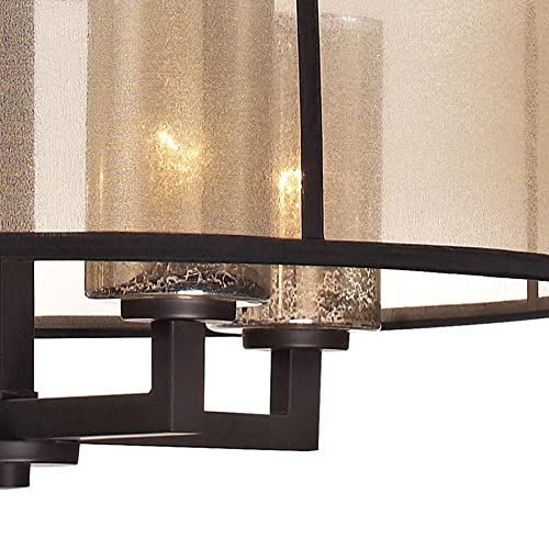 Elk Home Diffusion Modern 4-Light Chandelier-Oiled Bronze Metal, Beige Organza Fabric and Mercury Glass Shade, W24 X D24 X H25 Inch, Mid-Century Modern, Luxe Glam, LED and Dimmer Compatible