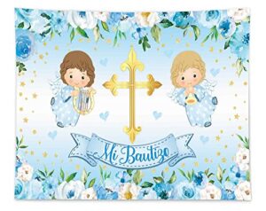 funnytree 118″ x 95″ mi bautizo backdrop god bless first holy communion baptism christening boy party supplies baby shower angel flower background banner decor favors photobooth props gifts fabric