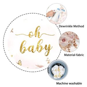 Ufeela Oh Baby Pink Floral Backdrop 7Wx5H Feet Fabric Polyester Baby Shower for Girl Plant Pampas Grass with Gold Purple Butterfly Newborn Photography Background Banner Photo Shoot Decor Props