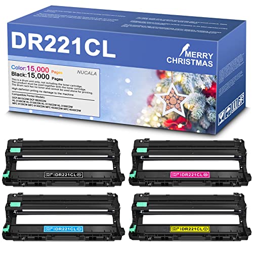 NUCALA DR221CL 221 (1Black + 1Cyan + 1Magenta + 1Yellow) Drum Unit Compatible Replacement for Brother DR-221CL DCP-9015CDW DCP-9020CDN HL-3140CW HL-3150CDN HL-3170CDW HL-3180CDW MFC-9330CDW Printer