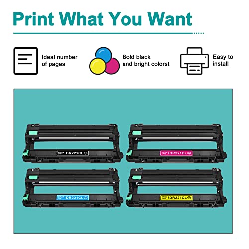 NUCALA DR221CL 221 (1Black + 1Cyan + 1Magenta + 1Yellow) Drum Unit Compatible Replacement for Brother DR-221CL DCP-9015CDW DCP-9020CDN HL-3140CW HL-3150CDN HL-3170CDW HL-3180CDW MFC-9330CDW Printer