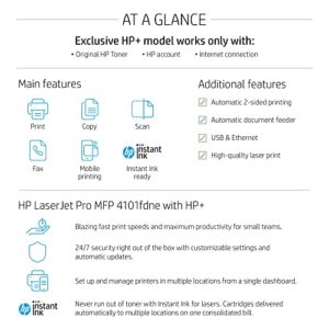 HP LaserJet Pro MFP 4101fdne Black & White Printer with HP+ Smart Office Features and Fax