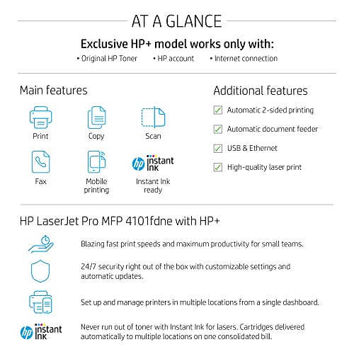 HP LaserJet Pro MFP 4101fdne Black & White Printer with HP+ Smart Office Features and Fax