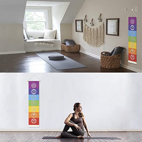 Hanging Poster Canvas Wall Art Banner For Meditation 7 Chakra Mandala Yoga Painting | Wall Hanging Yoga Tapestry Decoration With 1 Tassel Decor Tapestry Decoration For Meditation Studio Room