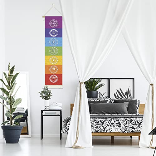 Hanging Poster Canvas Wall Art Banner For Meditation 7 Chakra Mandala Yoga Painting | Wall Hanging Yoga Tapestry Decoration With 1 Tassel Decor Tapestry Decoration For Meditation Studio Room