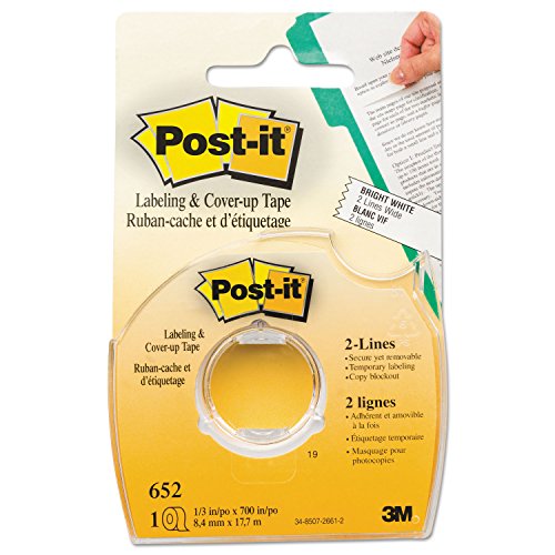 Post-it 3M 652 Labeling/Cover-Up Tape, Non-Refillable, 1/3-Inch X 700-Inch Roll, 1/Ea