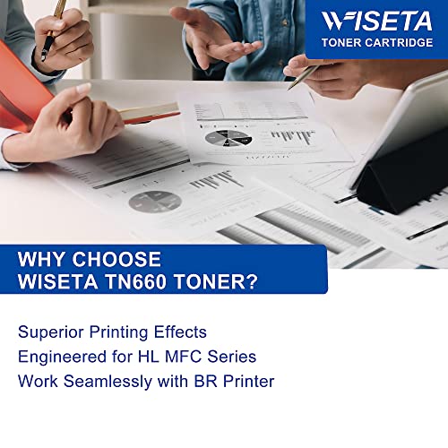 WISETA TN660 TN-660 TN630 TN-630 Compatible Toner Cartridge Replacement for Brother TN 660TN 630 to Compatible with HL-L2380DW MFC-L2700DW MFC-L2740DW HL-L2300D MFC-L2707DW Printer (4 Black)