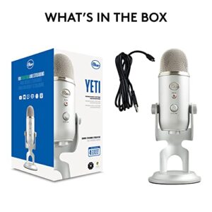 Blue Yeti USB Microphone for PC, Mac, Gaming, Recording, Streaming, Podcasting, Studio and Computer Condenser Mic with Blue VO!CE effects, 4 Pickup Patterns, Plug and Play – Silver