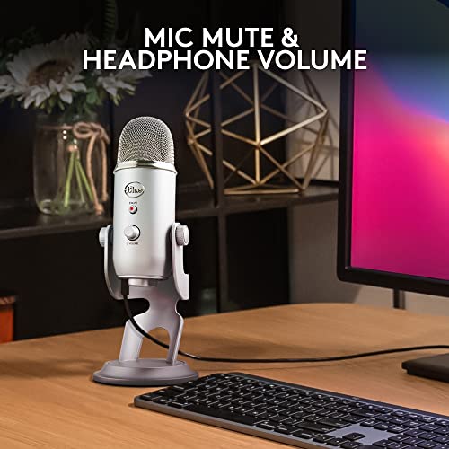 Blue Yeti USB Microphone for PC, Mac, Gaming, Recording, Streaming, Podcasting, Studio and Computer Condenser Mic with Blue VO!CE effects, 4 Pickup Patterns, Plug and Play – Silver