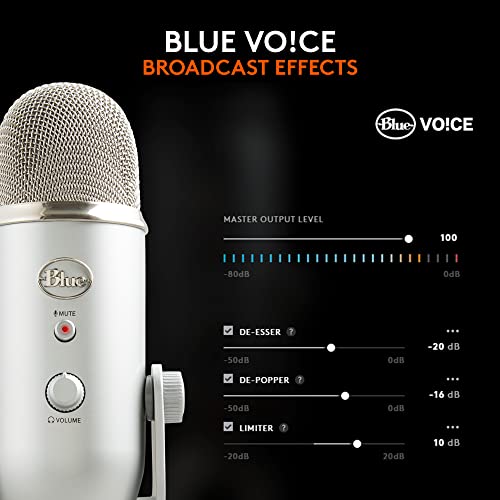 Blue Yeti USB Microphone for PC, Mac, Gaming, Recording, Streaming, Podcasting, Studio and Computer Condenser Mic with Blue VO!CE effects, 4 Pickup Patterns, Plug and Play – Silver