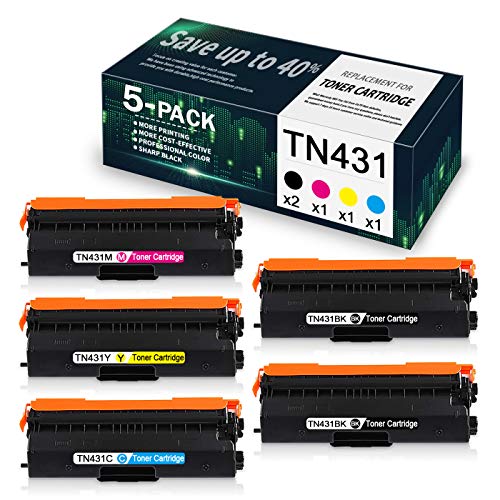 5 Pack (2BK/1C/1Y/1M) TN431BK TN431C TN431M TN431Y Compatible Toner Cartridge Replacement for Brother HL-L8260CDW DCP-L8410CDW MFC-L8610CDW L8690CDW L8900CDW L9570CDW Printer, Toner Cartridge.