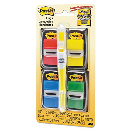 Post-it 680RYBGVA Flags, 1-Inch, Bonus Pack Pen, Highlighter, 250/PK, Assorted