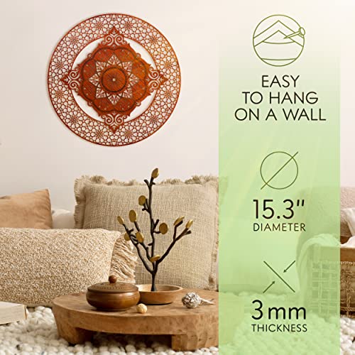 WoodfulArt Wood Wall Decor Shine on Diamond Mandala - Hanging Wood Wall Art with Engraved Design, Flower of Life Wooden Decoration - Sacred Geometry Wall Art for Home & Yoga Studio - 15.3" W x 15.3" H