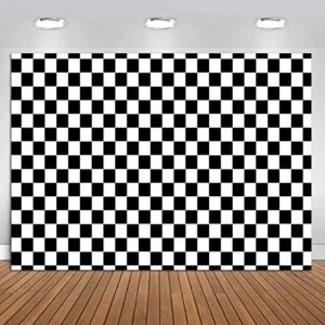 8x6FT Cosplay Party Banner Checkered Flag Photography Backdrop White and Black Racing Checker Texture Grid Birthday Chess Board Photo Background Decor Photo Booth Studio Props