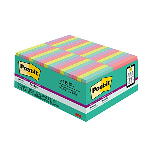 Post-it® Super Sticky Notes, 1-7/8" x 1-7/8", Supernova Neons Collection, 90 Sheets Per Pad, Pack Of 18 Pads