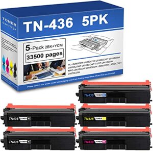 lkkj 5 pack(2bk+1y+1c+1m) tn-436bk tn-436y tn-436c tn-436m super high yield toner cartridge replacement for brother tn436 hl-l8260cdw l8360cdw l8360cdwt mfc-l8900cdw printer toner.