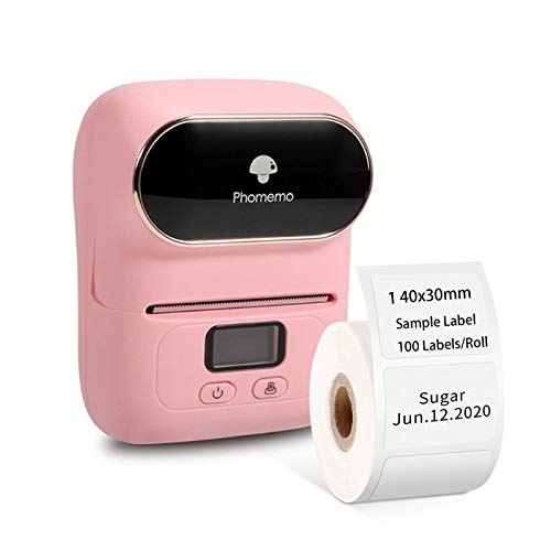 Phomemo M110 Label Maker- Portable Mini Bluetooth Thermal Label Printer Apply to Labeling, Office, Cable, Retail, Barcode and More, Compatible with Android & iOS System, with 1 40×30mm Label, Pink