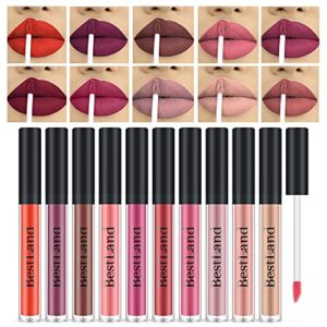 bestland 10pcs/set matte lipstick lip kit, velvety liquid lipstick waterproof long lasting durable nude lip gloss beauty cosmetics gift box makeup set kit (10 piece set)