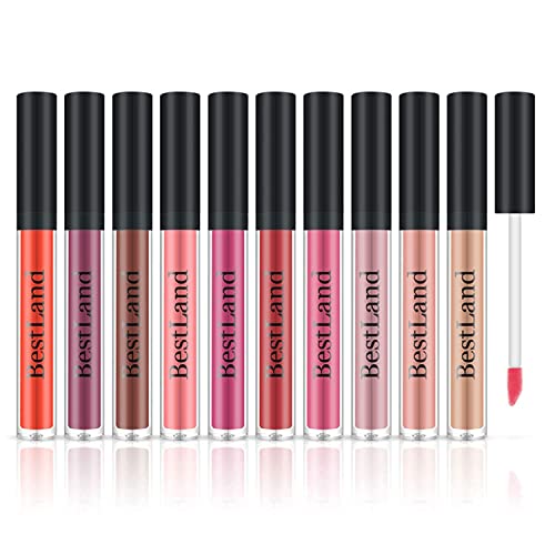 BestLand 10pcs/Set Matte Lipstick Lip Kit, Velvety Liquid Lipstick Waterproof Long Lasting Durable Nude Lip Gloss Beauty Cosmetics Gift Box Makeup Set Kit (10 Piece Set)