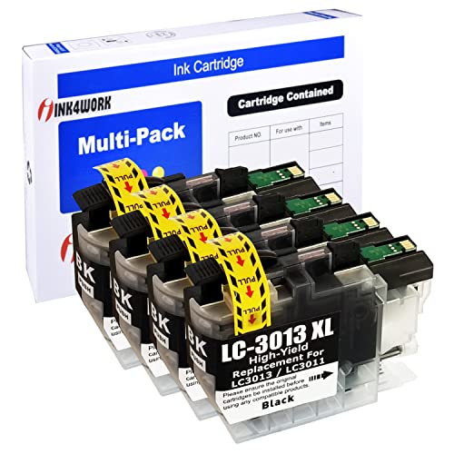 INK4WORK 4-Pack Black Compatible Replacement for Brother LC3013XL LC-3013 LC3011 XL Ink Cartridge for use with MFC-J491DW MFC-J497DW MFC-J690DW MFC-J895DW (Black x 4)