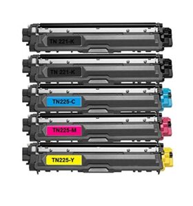 speedy toner brother tn221 laser toner replacement cartridges set of 5, cmyk