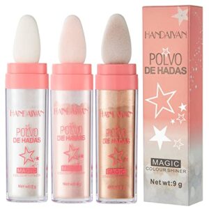 3 color polvo de hadas fairy highlight patting powder highlighter body brightens the natural three-dimensional face powder blusher (trio)