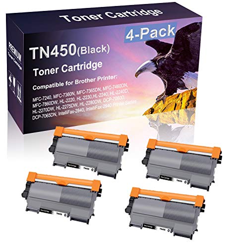 4 Pack (Black) Compatible MFC-7365DN MFC-7460DN Laser Printer Cartridge Replacement for Brother TN450 TN420 Toner Cartridge