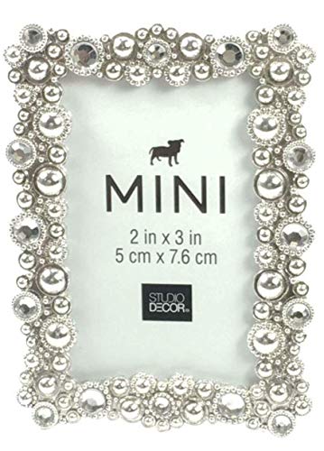 Studio Decor Bejeweled Silver Tone Metal Mini Picture Frame 2 X 3