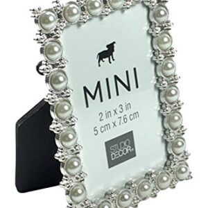 Studio Decor Silver Tone Imitation Pearl Metal Mini Picture Frame, 2 X 3 (Standard Version)