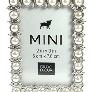 Studio Decor Silver Tone Imitation Pearl Metal Mini Picture Frame, 2 X 3 (Standard Version)