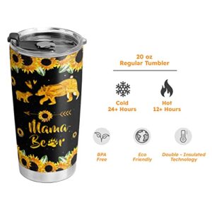 64HYDRO 20oz Mama Bear Unique Birthday Gifts for Women, Wife, Mom, Daughter, Friends, Valentines Day Gifts for Her, Inspirational Gifts Mother Bear Tumbler Cup, Insulated Travel Coffee Mug with Lid