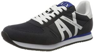 ax armani exchange mens lace up logo sneaker, navy + optical white, 10 us