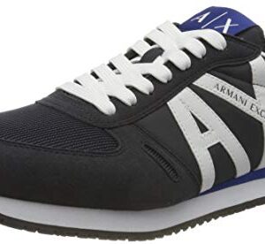 AX Armani Exchange mens Lace Up Logo Sneaker, Navy + Optical White, 10 US