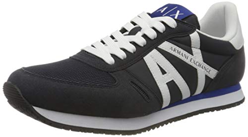 AX Armani Exchange mens Lace Up Logo Sneaker, Navy + Optical White, 10 US