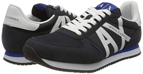 AX Armani Exchange mens Lace Up Logo Sneaker, Navy + Optical White, 10 US