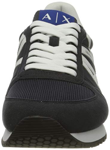 AX Armani Exchange mens Lace Up Logo Sneaker, Navy + Optical White, 10 US