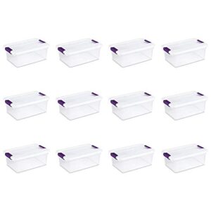 sterilite 17531712 15 quart/14 liter clearview latch box, clear with sweet plum latches, 12-pack